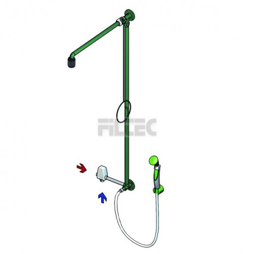 Temperierte Körper-Notdusche mit Hand-Augendusche, für Wandmontage Aufputz